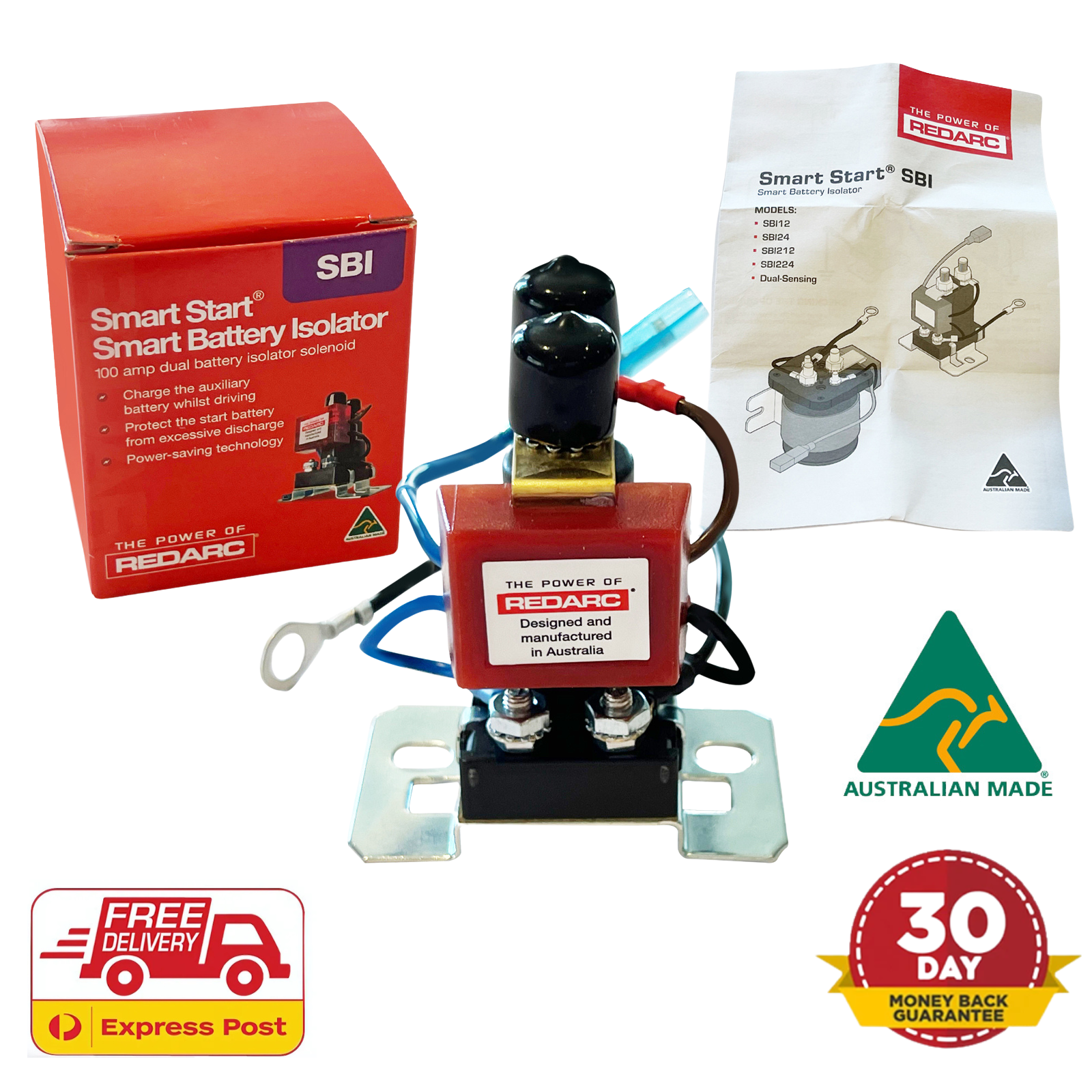 REDARC SBI12 Smart Start Battery Isolator Solenoid 12 Volt 100 Amp Dual Battery Isolator for 4WD RV